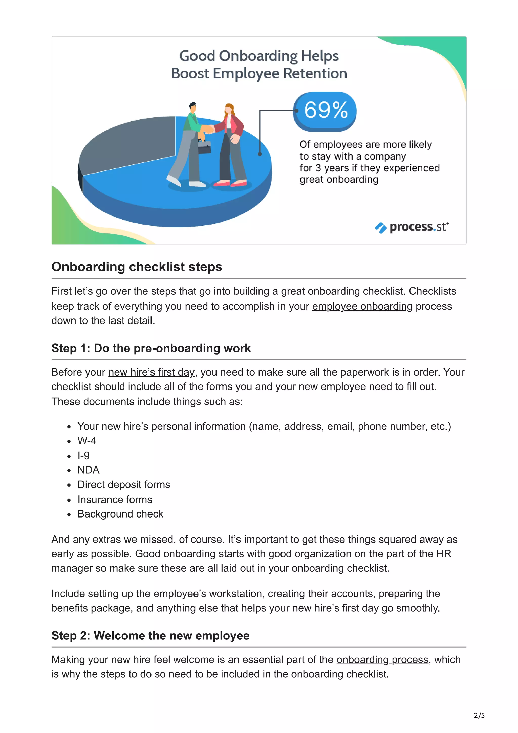 Onboarding Checklist Employee Retention in 5 Easy Steps | PDF