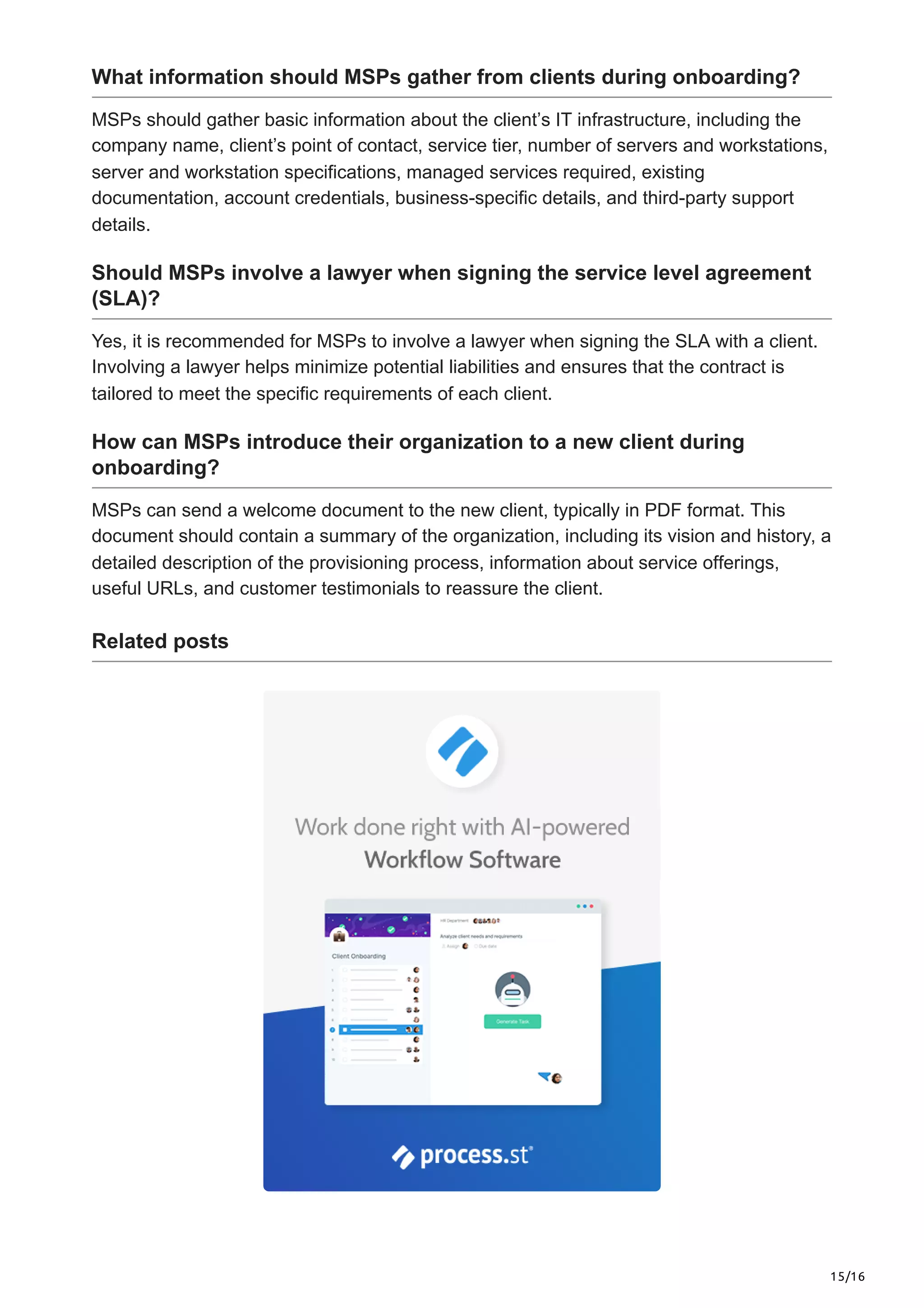 Managed Services Client Onboarding Simple Process Free Template | PDF