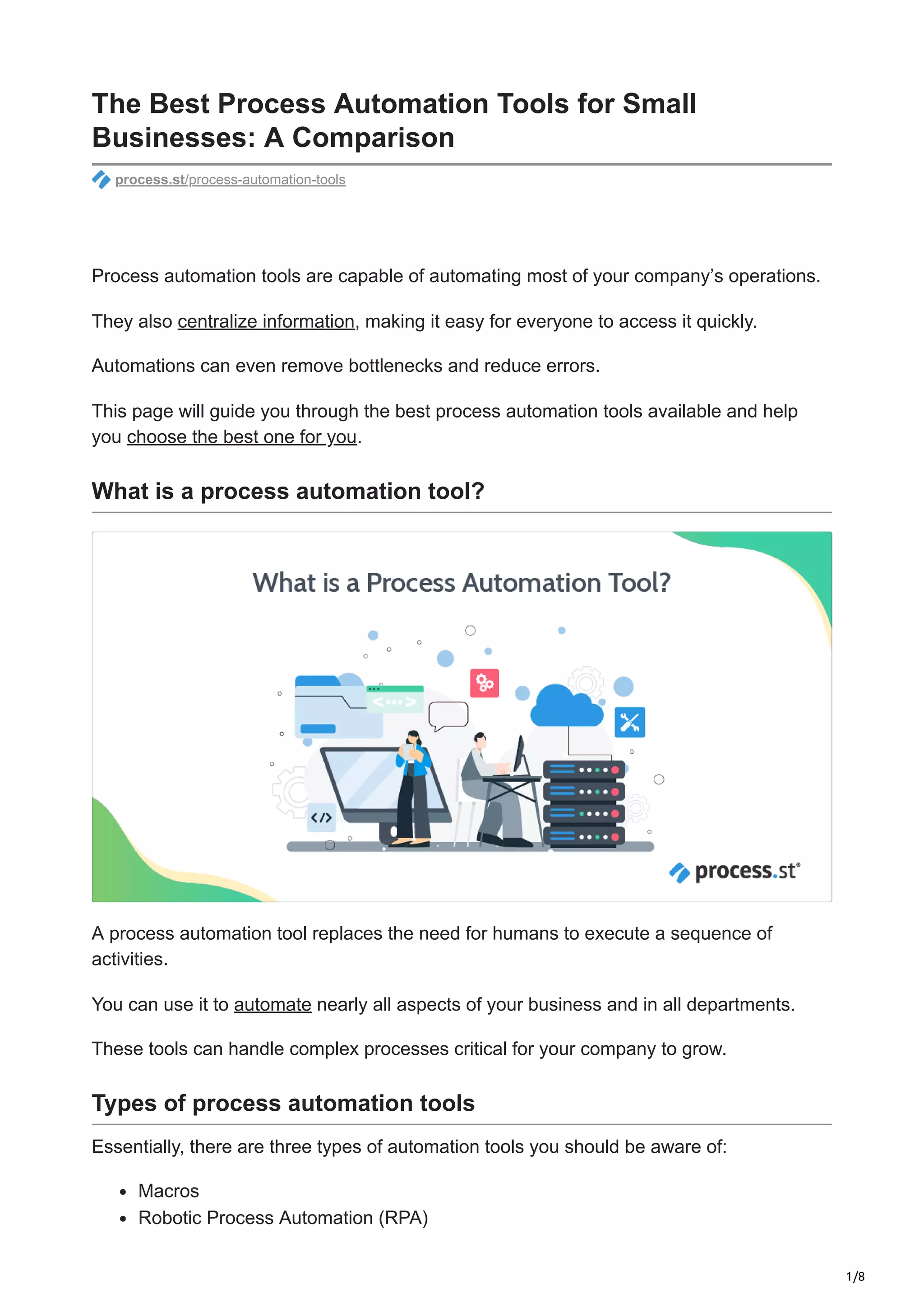 The Best Process Automation Tools for Small Businesses A Comparison | PDF