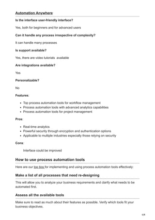 The Best Process Automation Tools for Small Businesses A Comparison | PDF