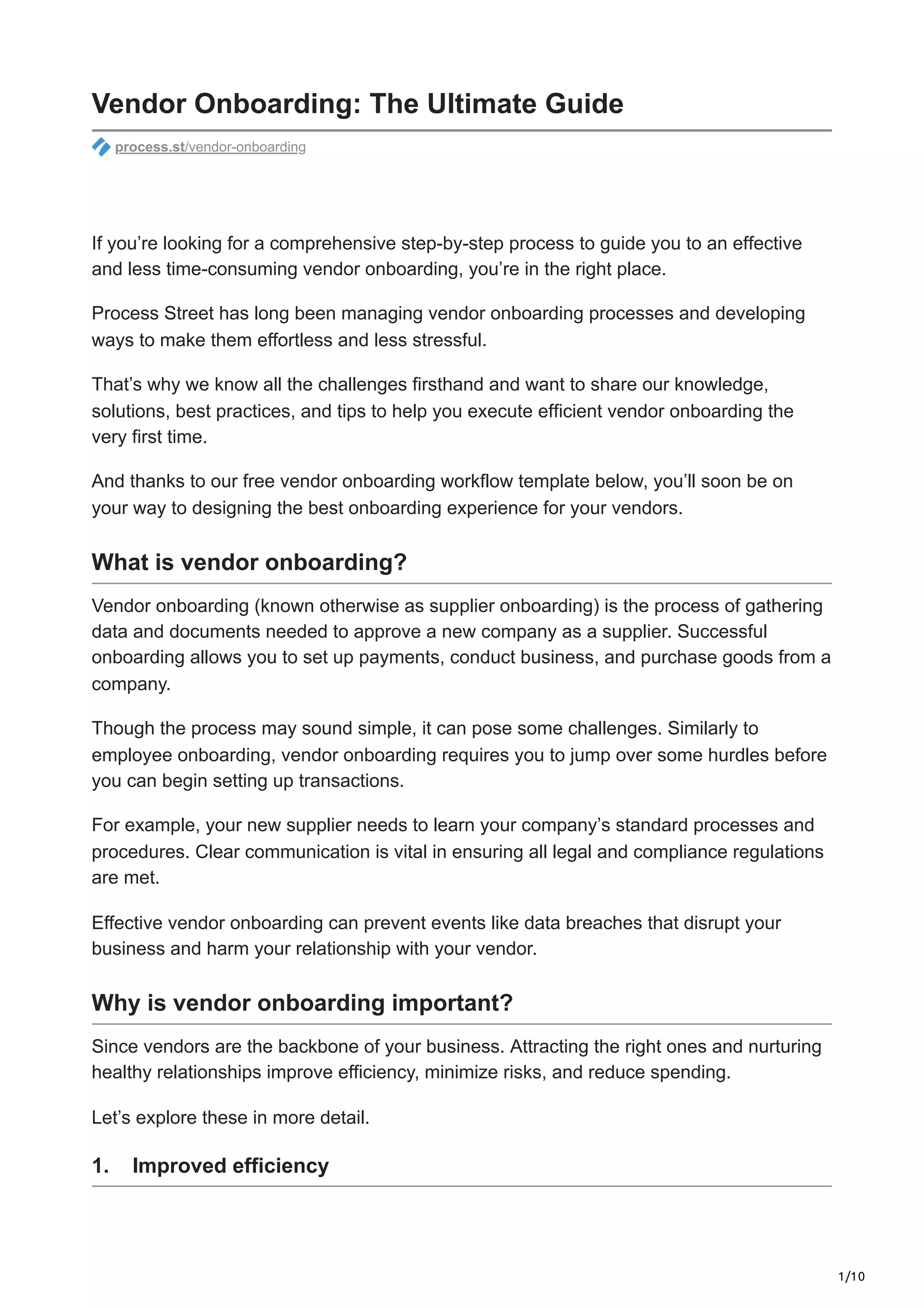 Vendor Onboarding The Ultimate Guide | PDF