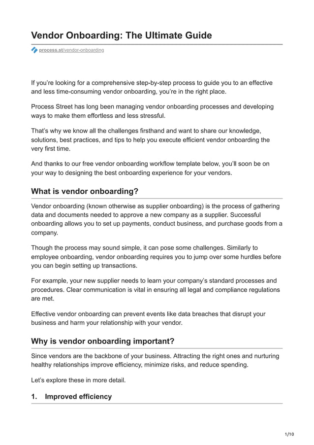 Vendor Onboarding The Ultimate Guide | PDF