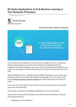 20 Useful Applications of AI Machine Learning in Your Business ...