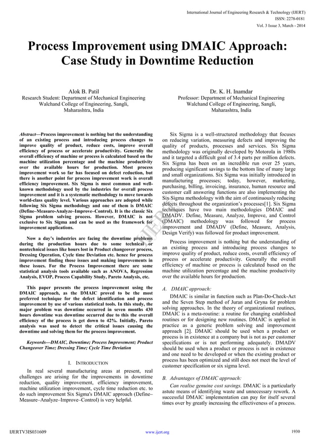 Process improvement-using-dmaic-approach-case-study-in-downtime-reduction-ijertv3 is031609 | PDF