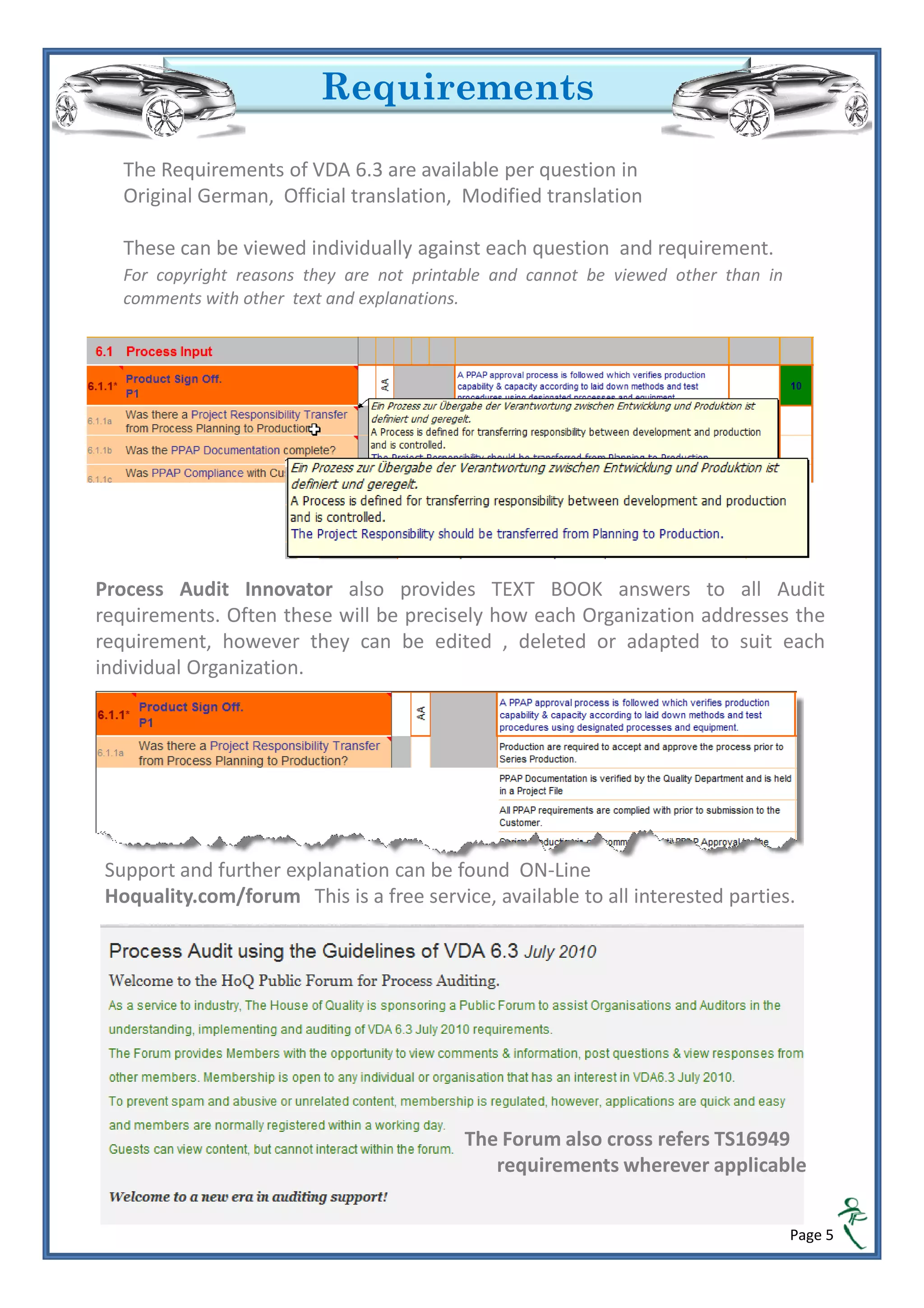 VDA 6.3 - Process Audit Innovator | PDF