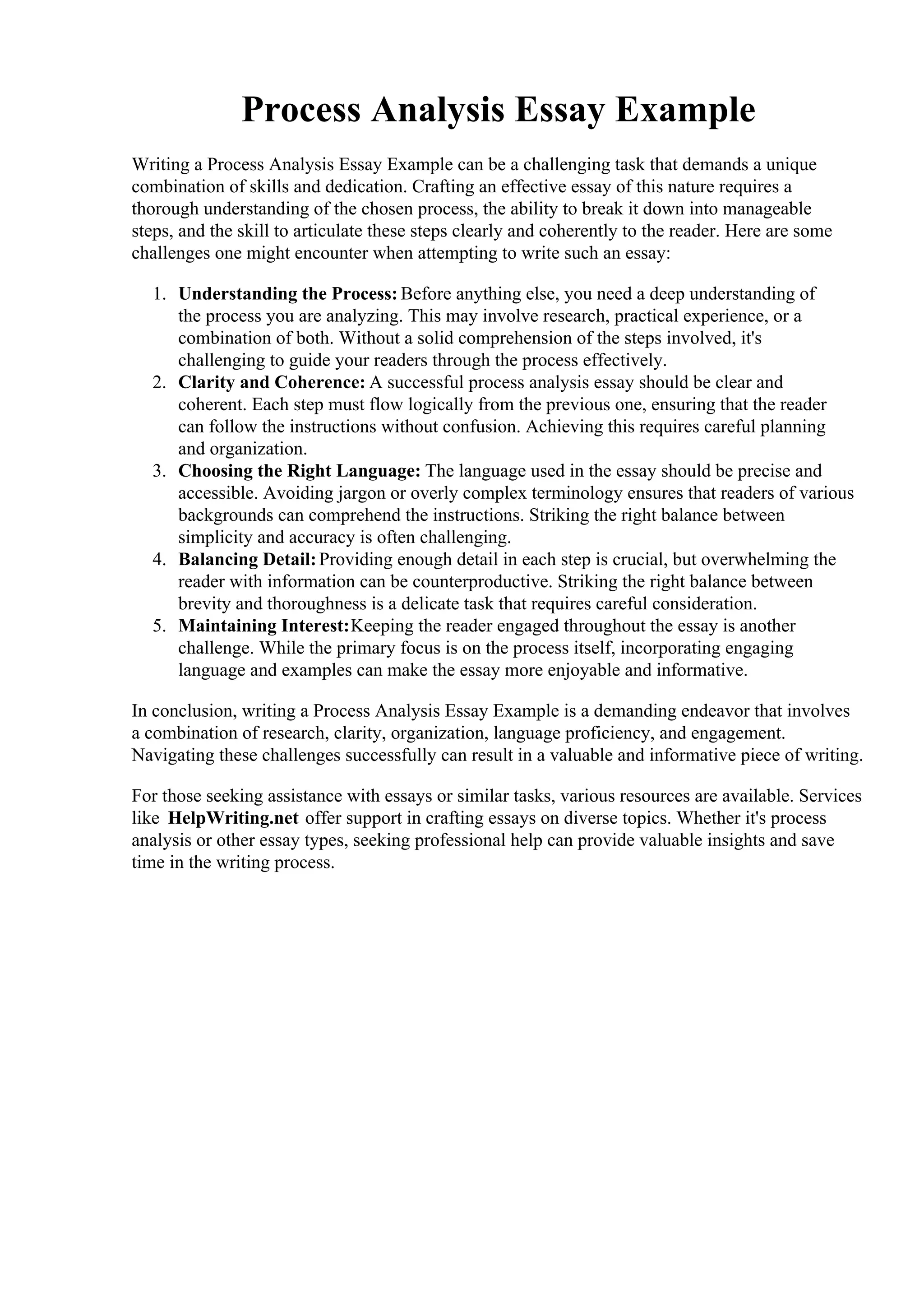 Process Analysis Essay Example. Structuring a Process Analysis Essay ...