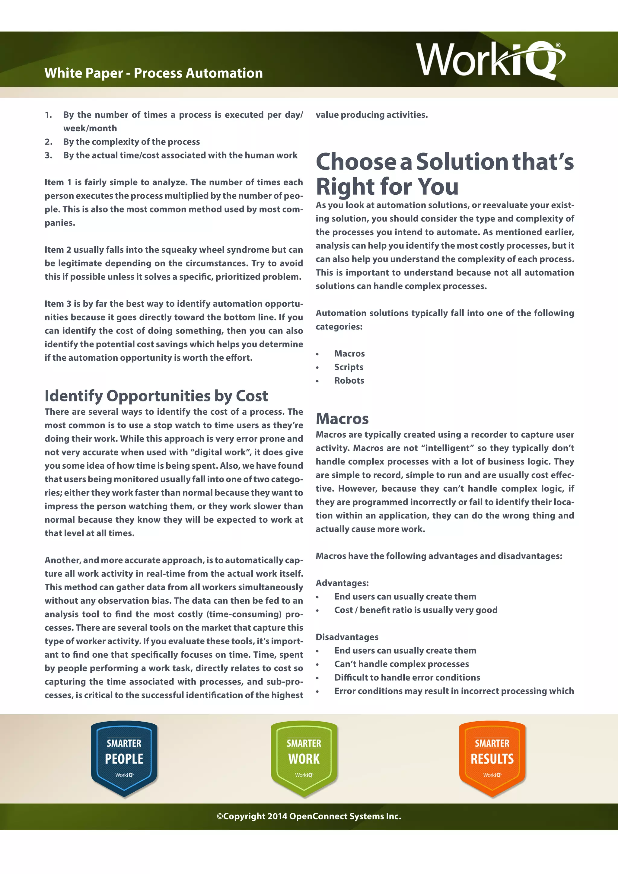 The Basics of Process Automation – A White Paper from WorkiQ | PDF