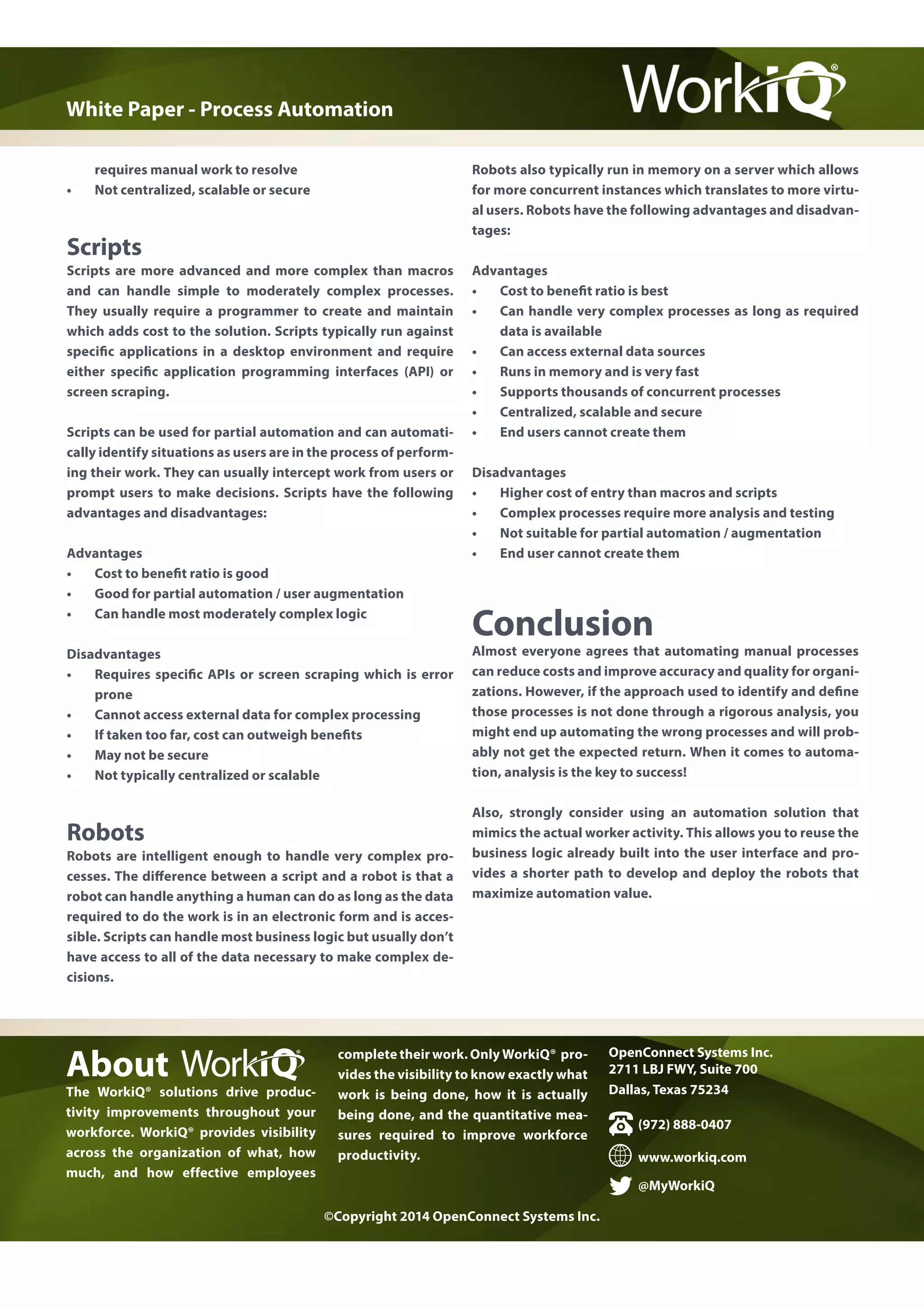 The Basics of Process Automation – A White Paper from WorkiQ | PDF