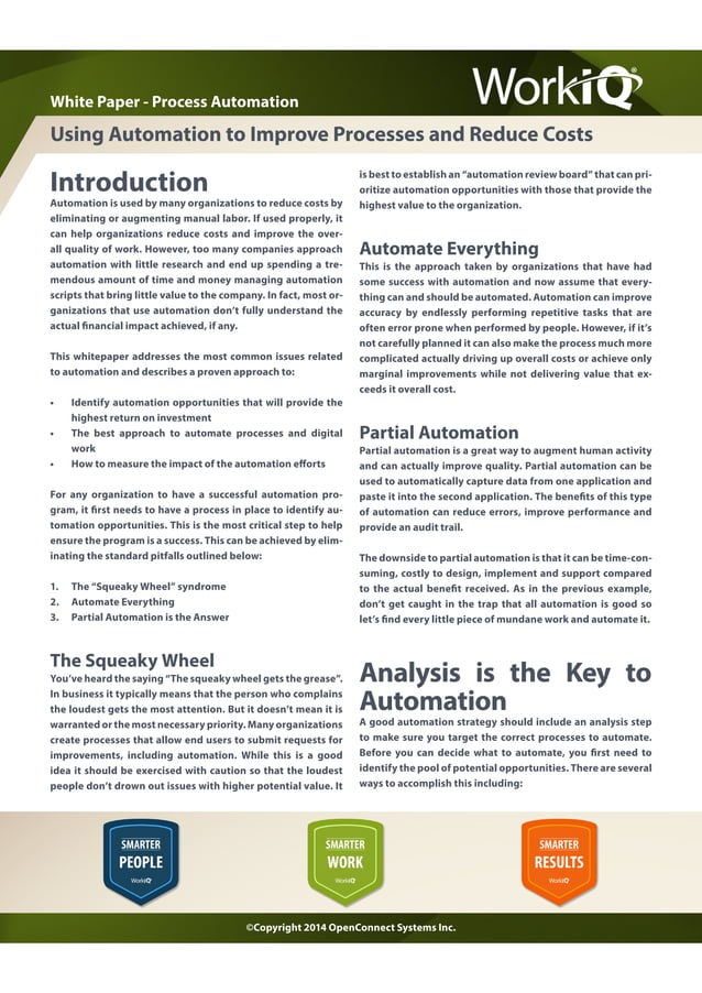 The Basics of Process Automation – A White Paper from WorkiQ | PDF