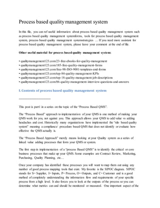 Process based quality management system | PDF