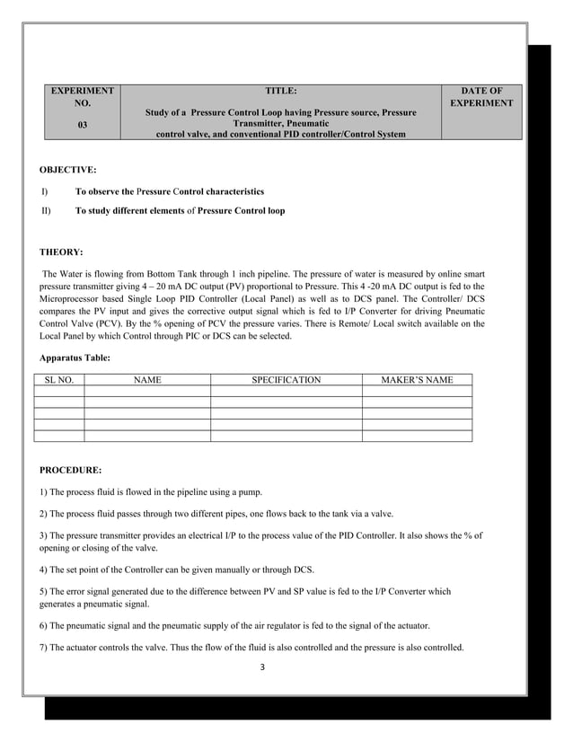 Process control lab manual | DOC
