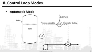 Process control presentation on concepts, feedback loop, sensors, transmetters, controllers and ...