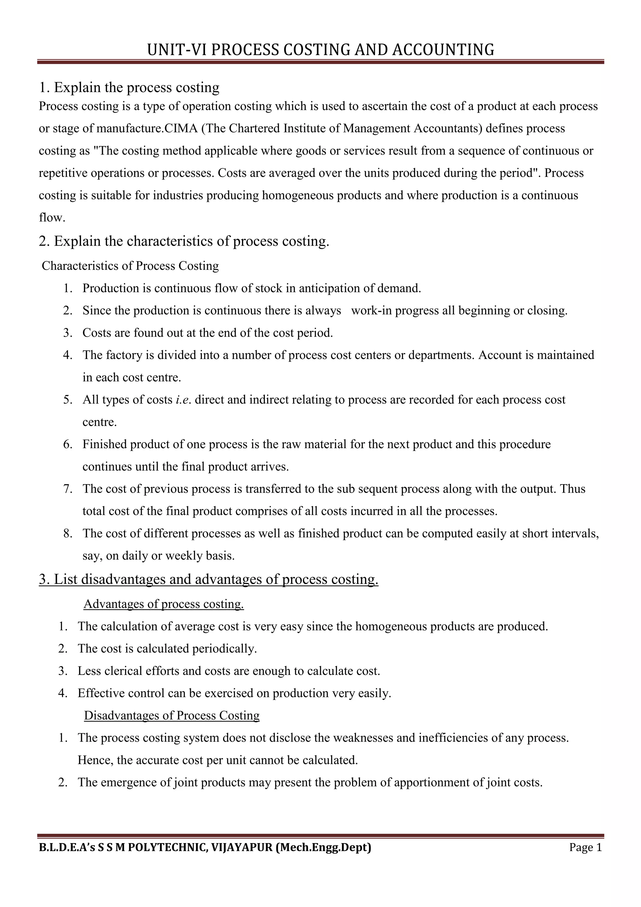 Process costing final | PDF
