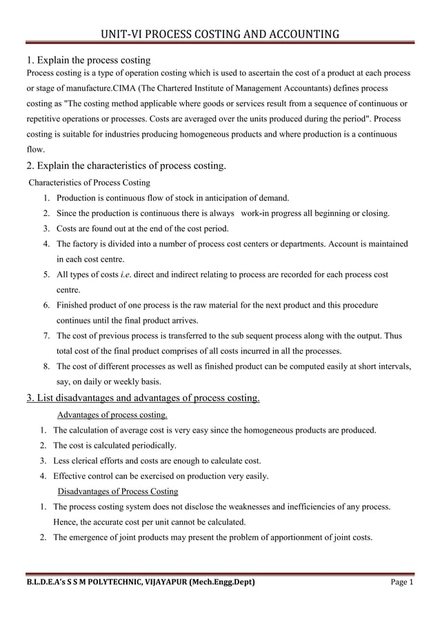 Process costing final | PDF
