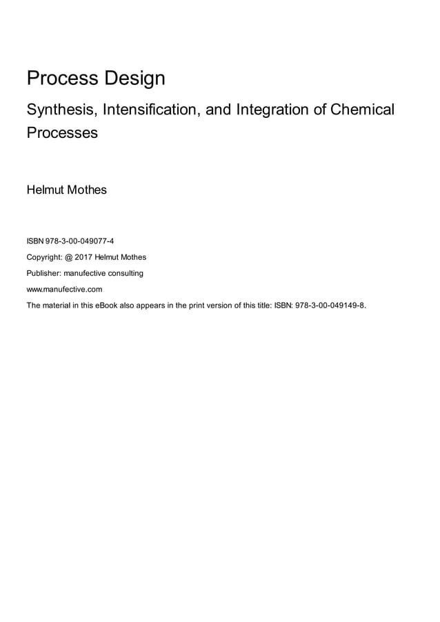 Process design synthesis, intensification, and integration of chemical processes | PDF