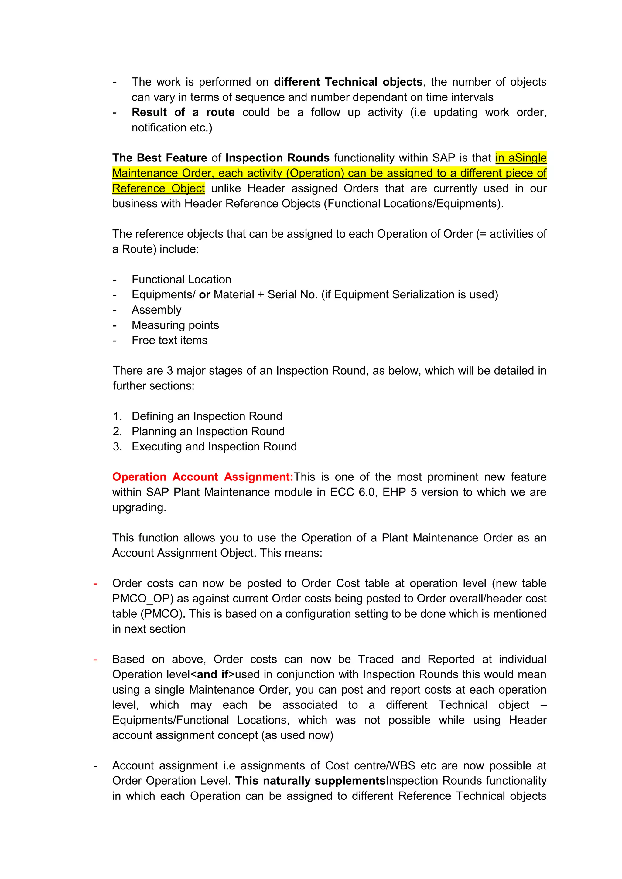 Sap Pm Inspection Rounds And Operation Account Assignment Docx Technology And Computing