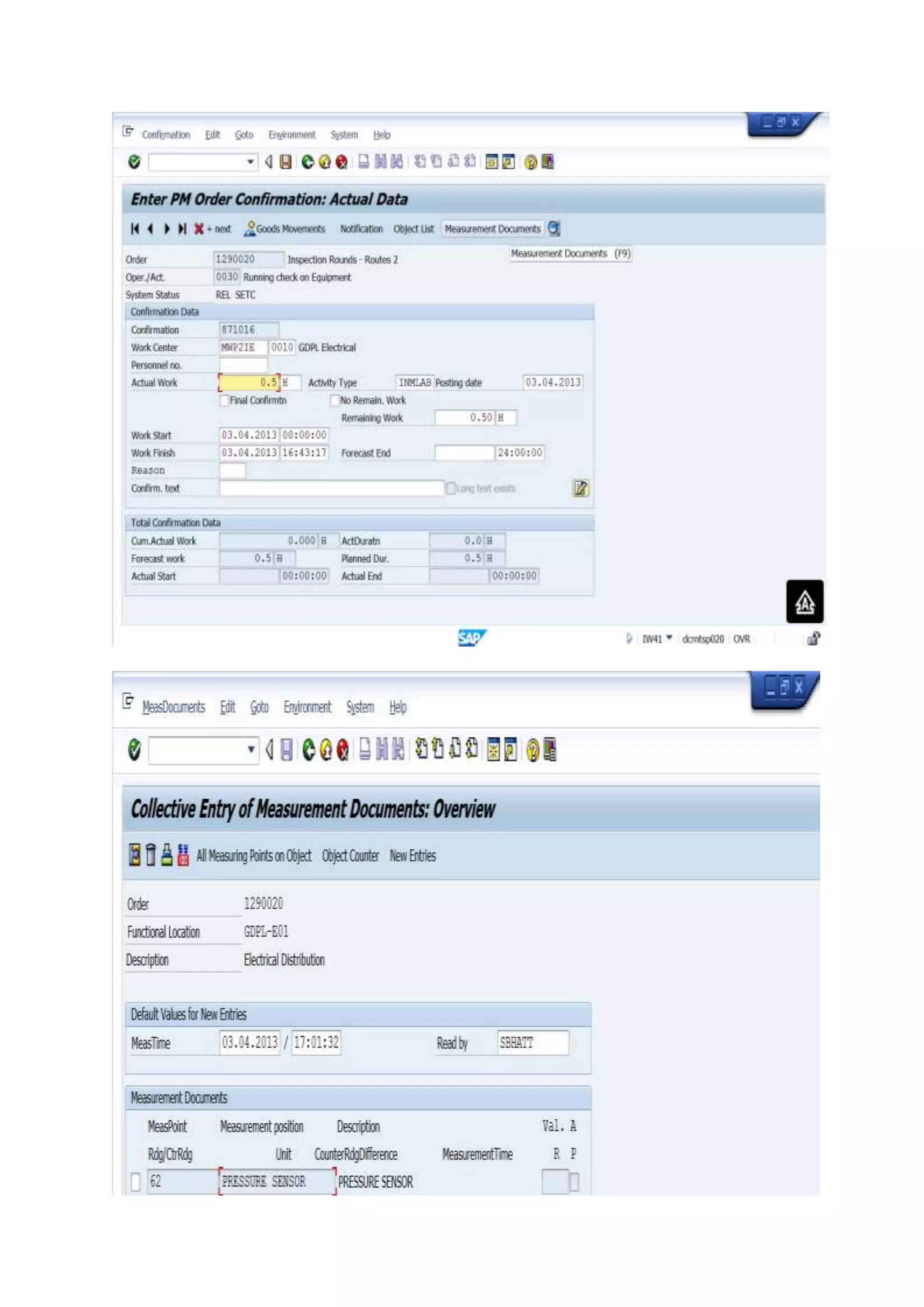 Sap Pm Inspection Rounds And Operation Account Assignment Docx Technology And Computing