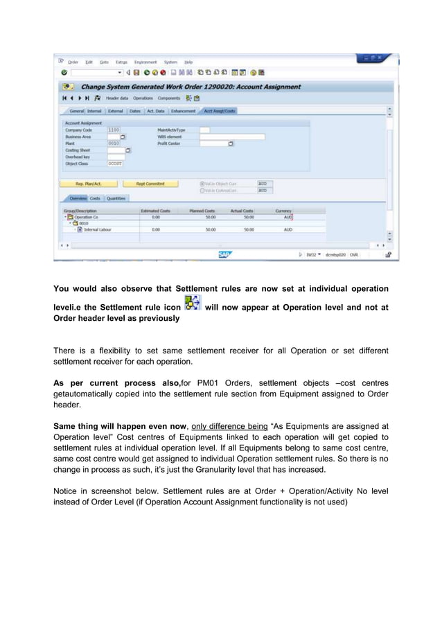 Sap Pm Inspection Rounds And Operation Account Assignment Docx Technology And Computing