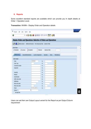 SAP PM: Inspection Rounds & Operation Account Assignment | DOCX