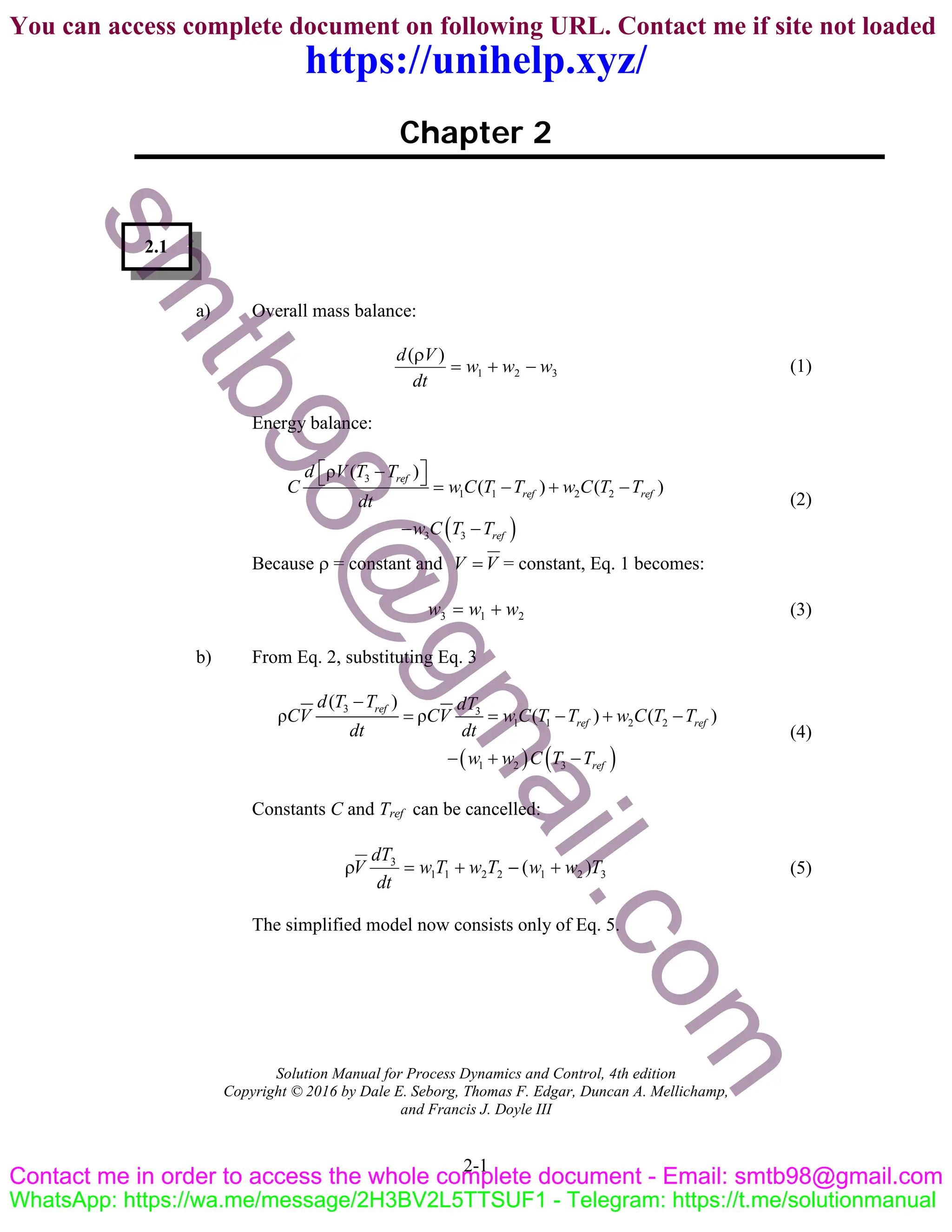 Process Dynamics and Control: Solutions for Problems (4th Edition) Dale Seborg, Thomas Edgar | PDF