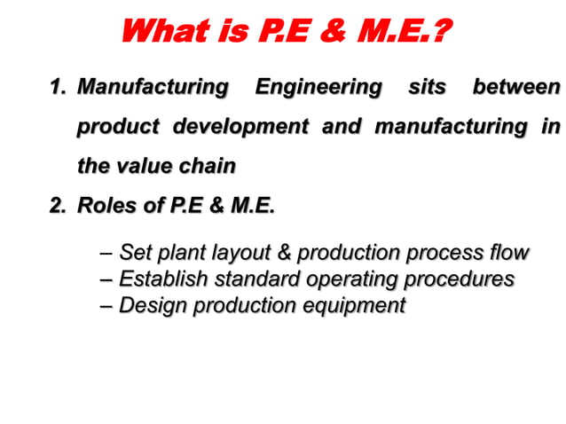 Process & Manufacturing Engineering | PPT
