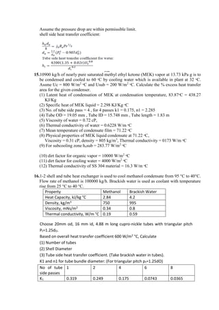Process equipment numericals problems | PDF