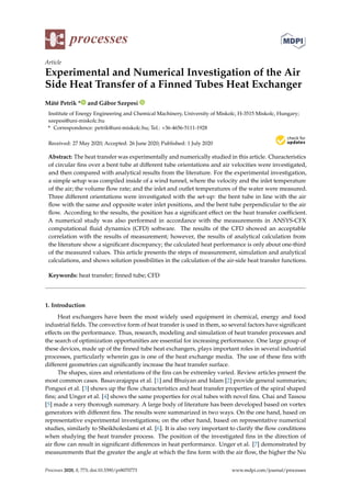 Experimental and Numerical Investigation of the Air Side Heat Transfer of a Finned Tubes Heat ...