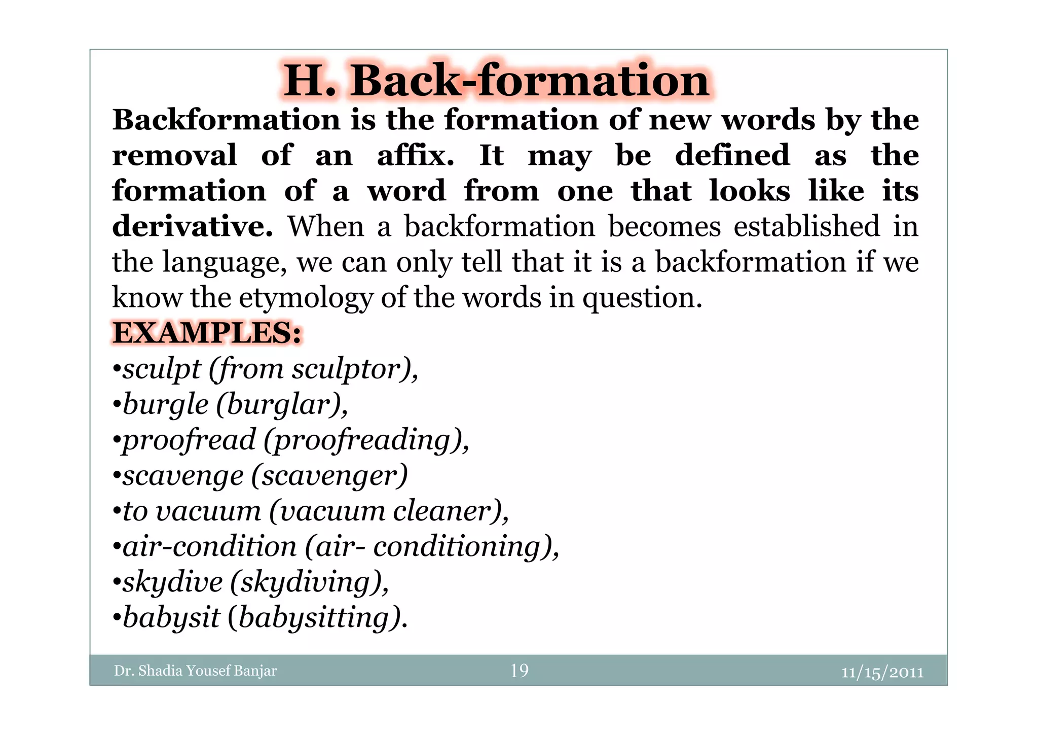 Processes of Word Formation - Morphology-LANE 333-2012- dr. shadia | PDF