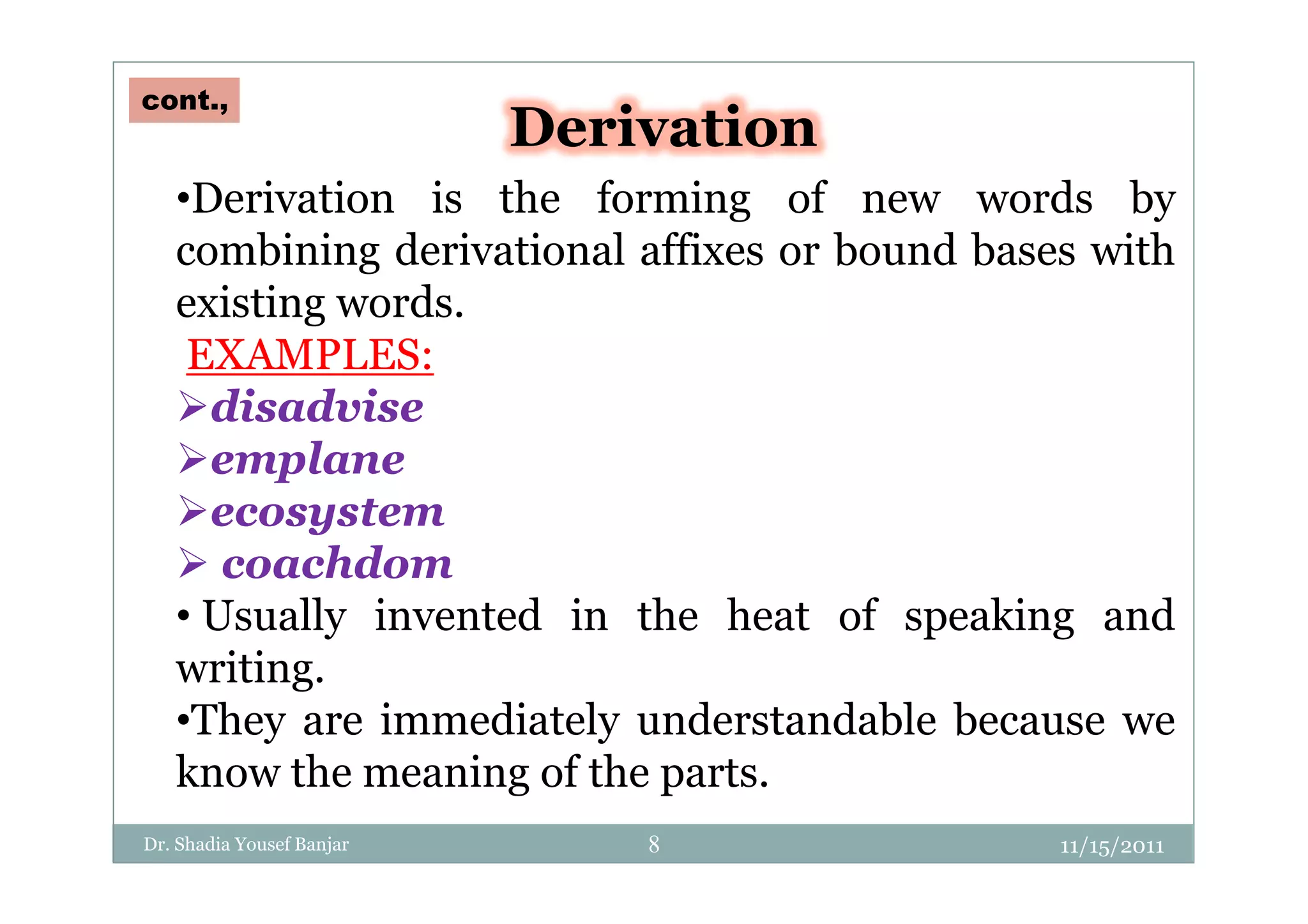 Processes of Word Formation - Morphology-LANE 333-2012- dr. shadia | PDF