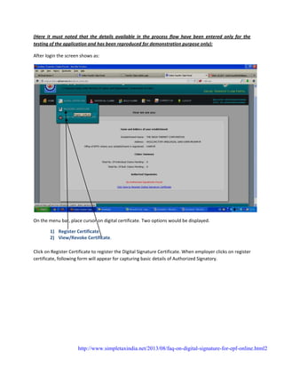 Process flow for registering digital signature certificate | PDF