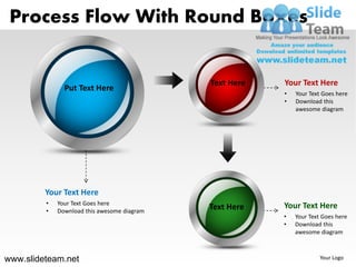 Process flow with round boxes powerpoint ppt slides. | PPT