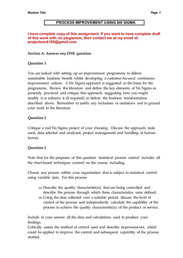 Process improvement using six sigma (1) | DOCX