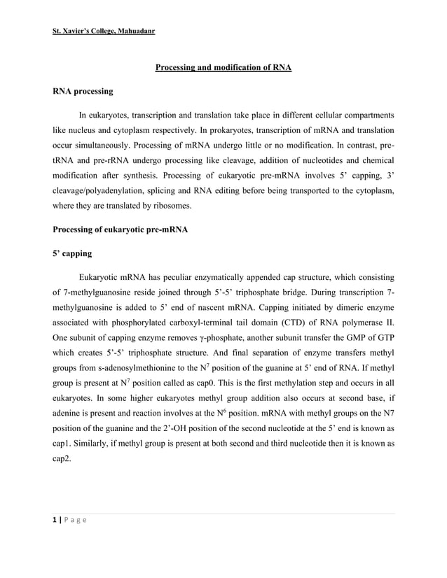 Processing and modification of RNA | PDF | Programming Languages | Computing