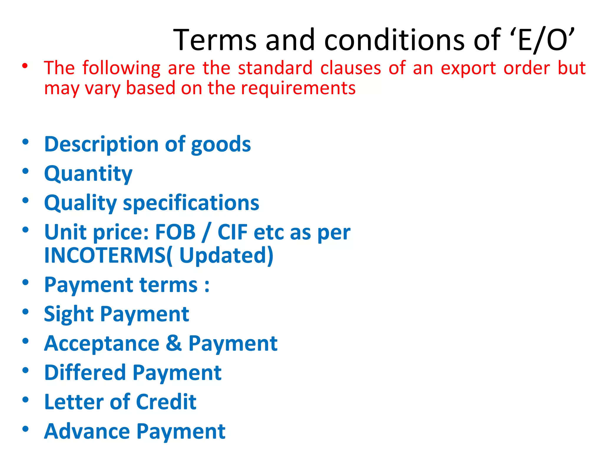 Processing of export order on 4 09 12 | PPT