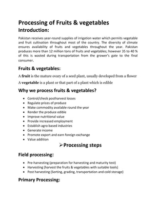 Processing of fruits & vegetables in pakistan | DOCX | Agriculture ...