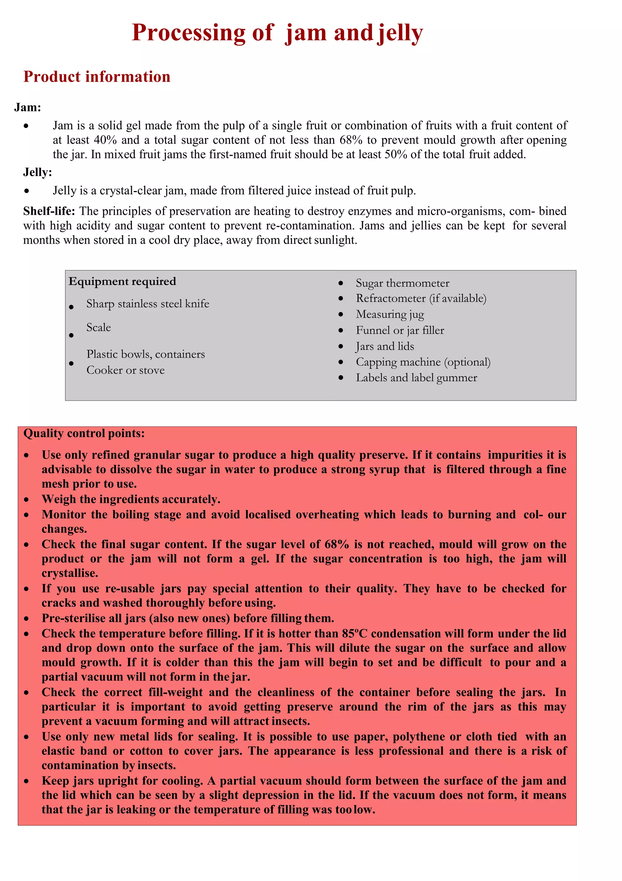 Processing of jam and jelly | PDF