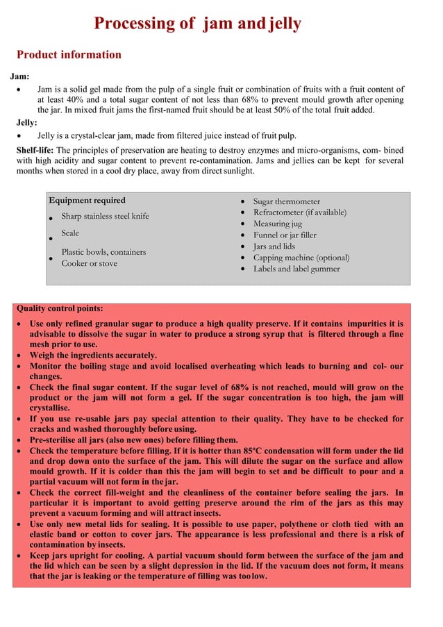 Processing of jam and jelly | PDF