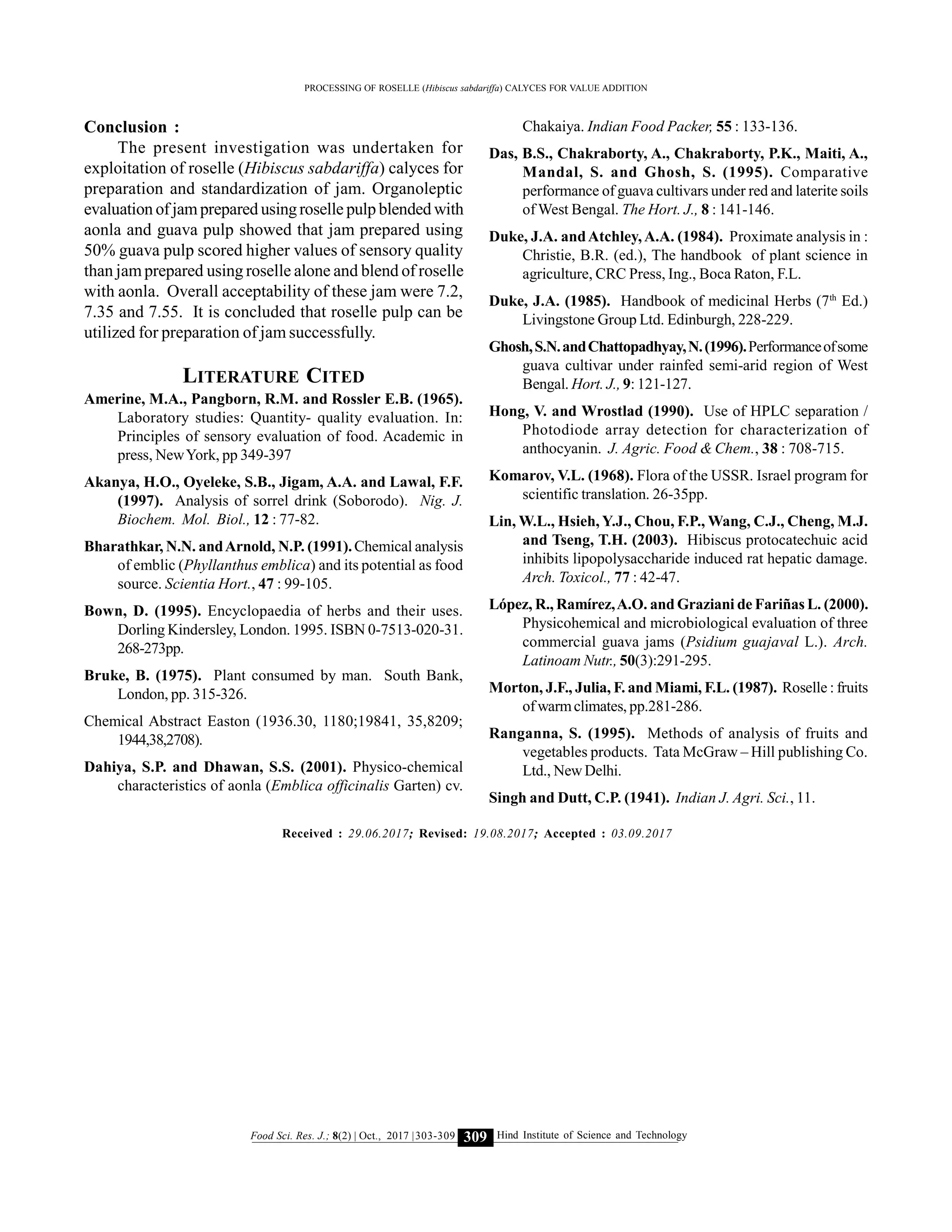 Processing of roselle (Hibiscus sabdariffa) calyces for value addition | PDF
