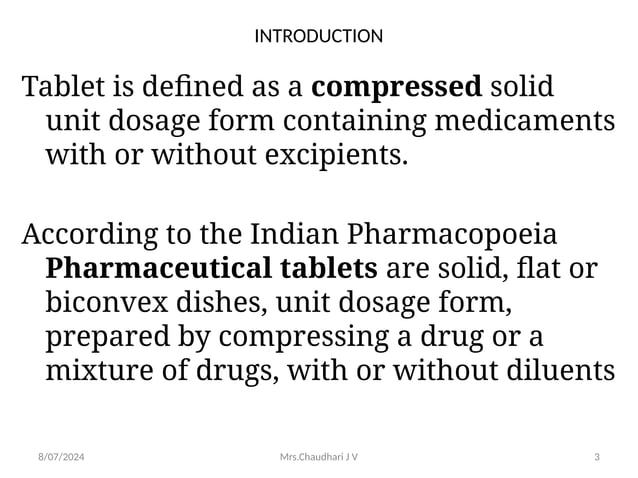 Tablets Introduction Ideal Characteristics Of Tablets Classification