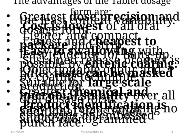 Tablets Introduction Ideal Characteristics Of Tablets Classification