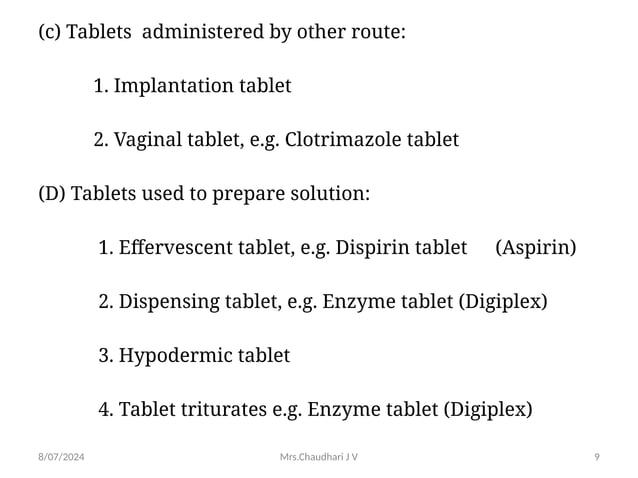 Tablets Introduction Ideal Characteristics Of Tablets Classification