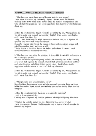 Personal Project Process Journal | DOCX