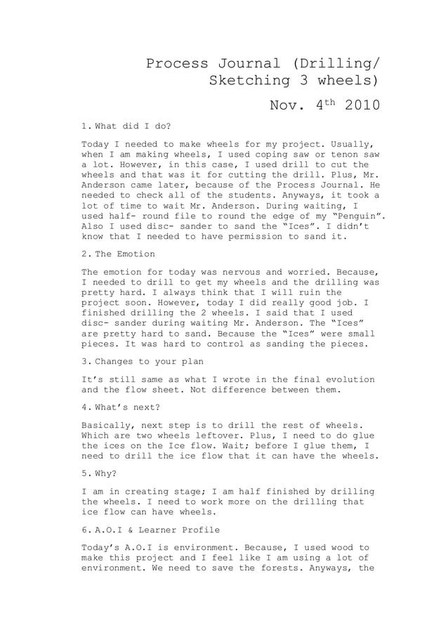 Process journal 110410 | DOCX | Woodworking | Arts and Crafts