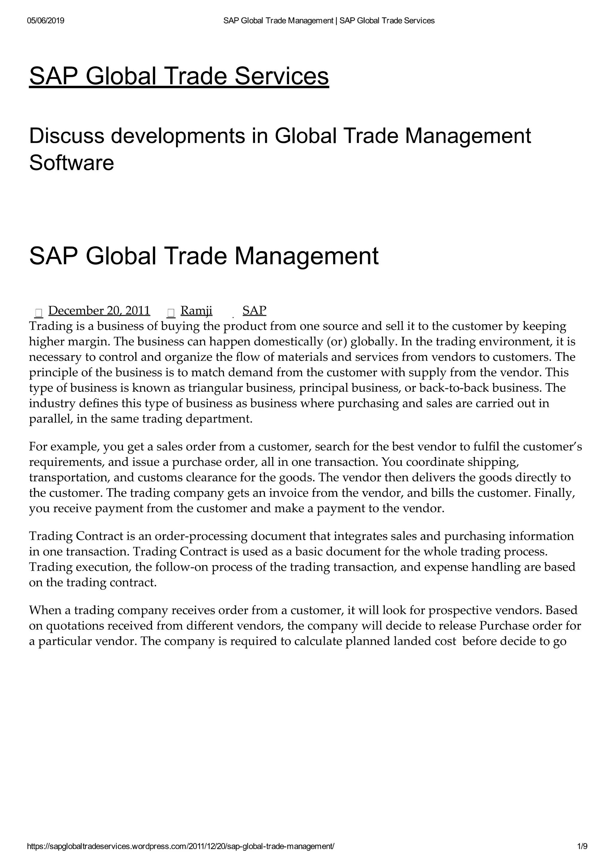 Process map sap gtm | PDF