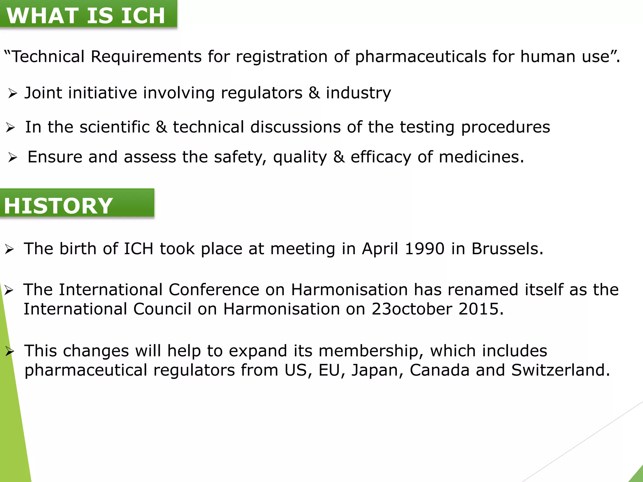 PROCESS OF ICH (International Council for Harmonisation) | PPTX