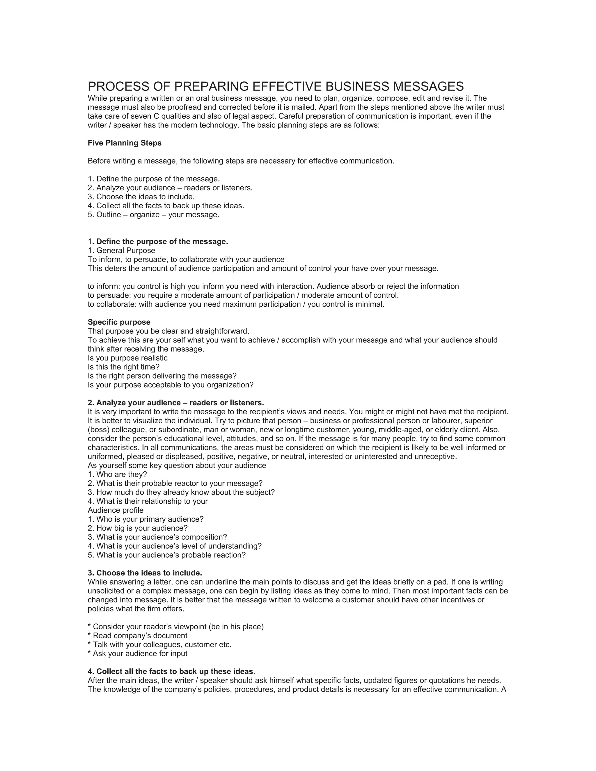 Process of preparing effective business messages | DOC