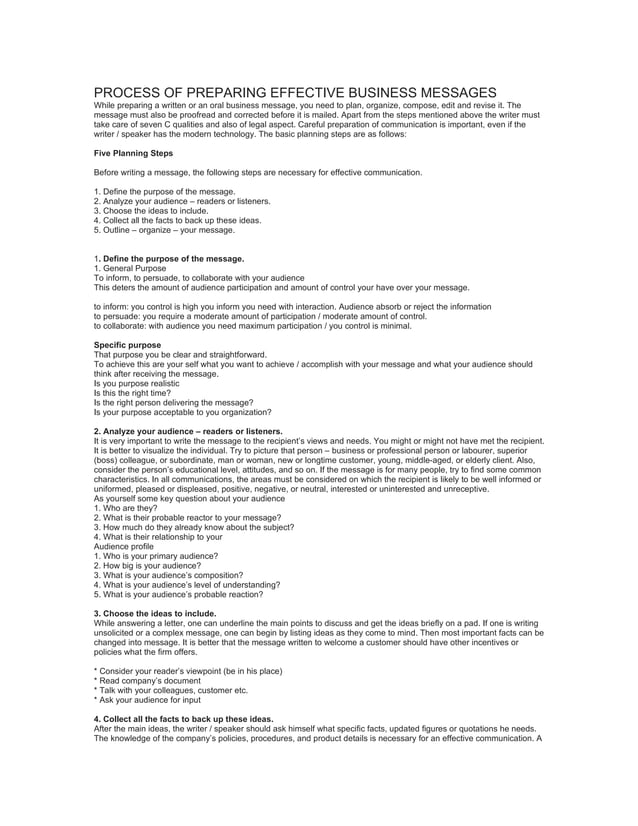 Process of preparing effective business messages | DOC