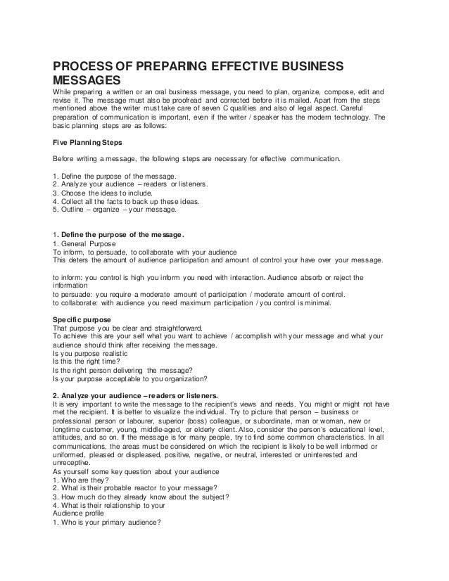 Process of preparing effective business messages