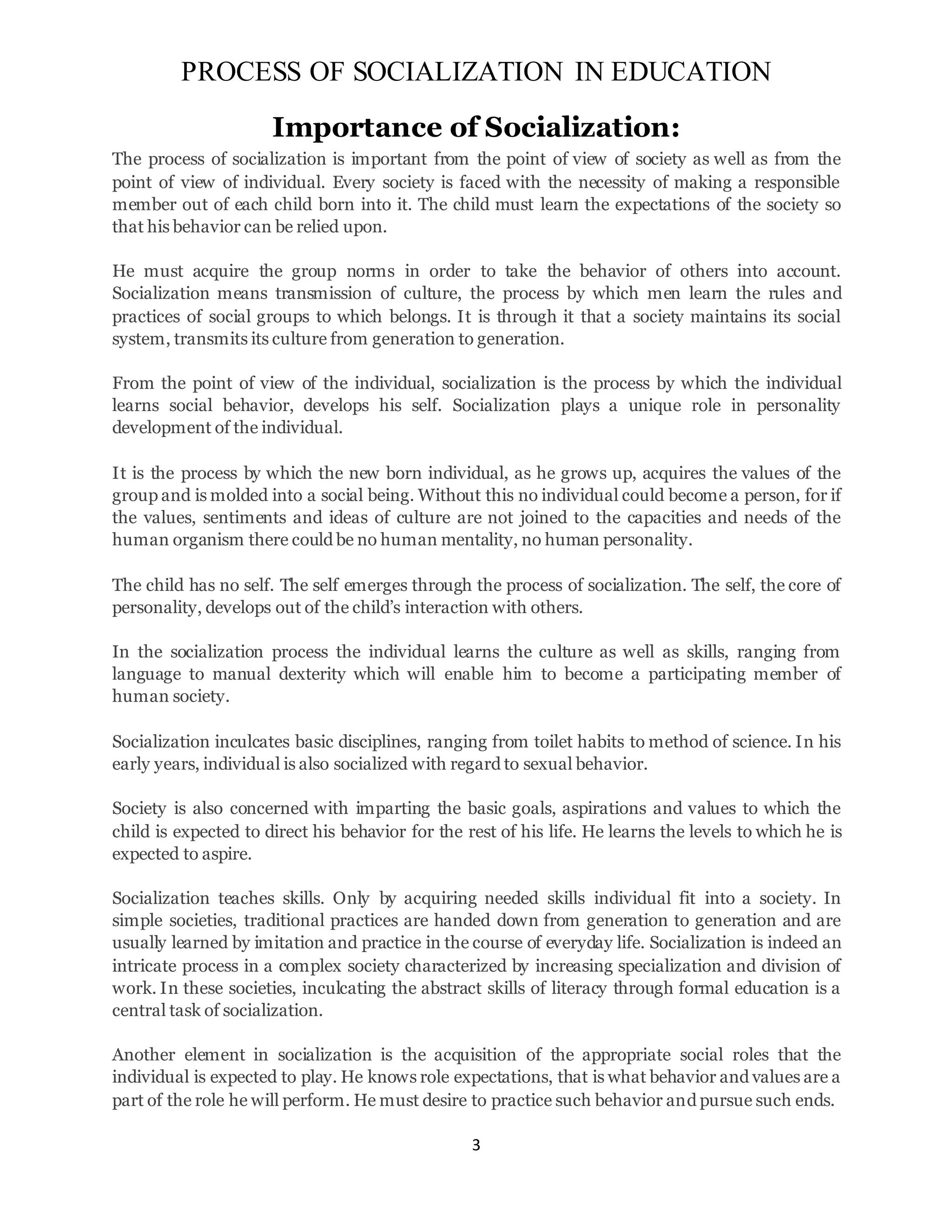 Process of socialization in education m.ed fies | DOCX