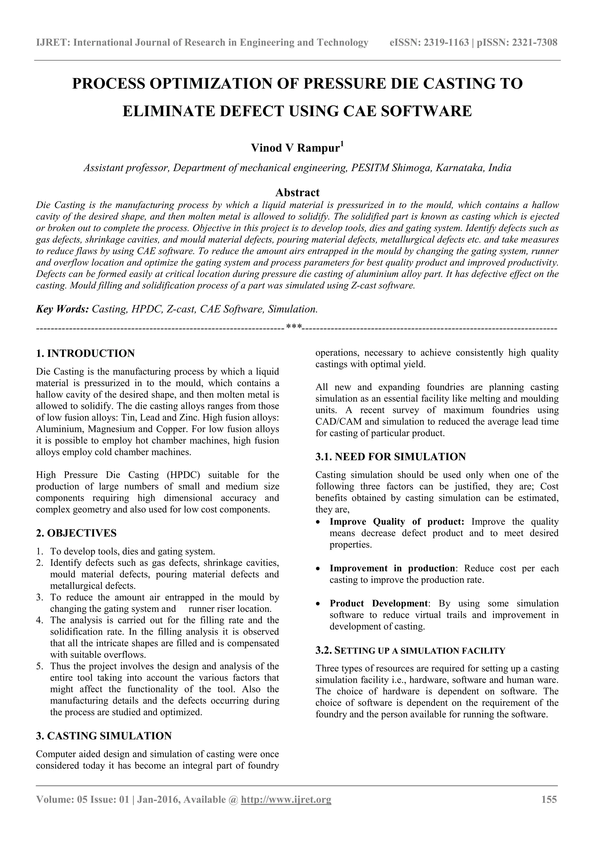 Process optimization of pressure die casting to eliminate defect using cae software | PDF